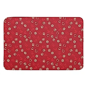 Christmas Ornament Red Gifts Socks Snowflake Candy Cane Bath Rugs Sponge Doormat Non Slip Backing Durable Soft Flannel Mat Memory Foam Mats Carpet for Bathroom Kitchen 32x20In
