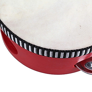 BQLZR 4" Red Musical Tambourine Beat Round Drum Wooden Natural Skinned Musical Instrument