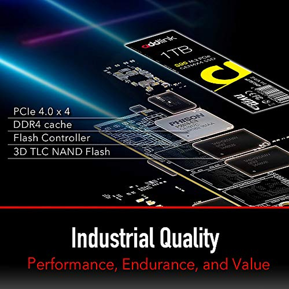 Addlink S95 1TB SSD for PC Storage 7200 MB/s Maximum Read Speed PCIe NVMe Gen4 Internal Solid State Hard Drive (ad1TBS95M2P) Made in Taiwan