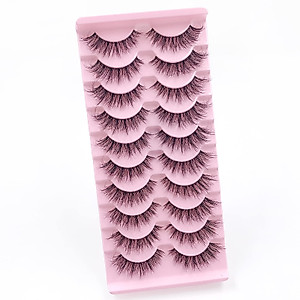 IFLOVEDEKD 10 Pairs 100% Handmade Fake Lashes Clear Band Fake Eyelashes 3D Wispy Lashes Fluffy Eye Lashes Natural Look Reusable Lashes Short Natural False Lashes Soft Mink Lashes Fluffy