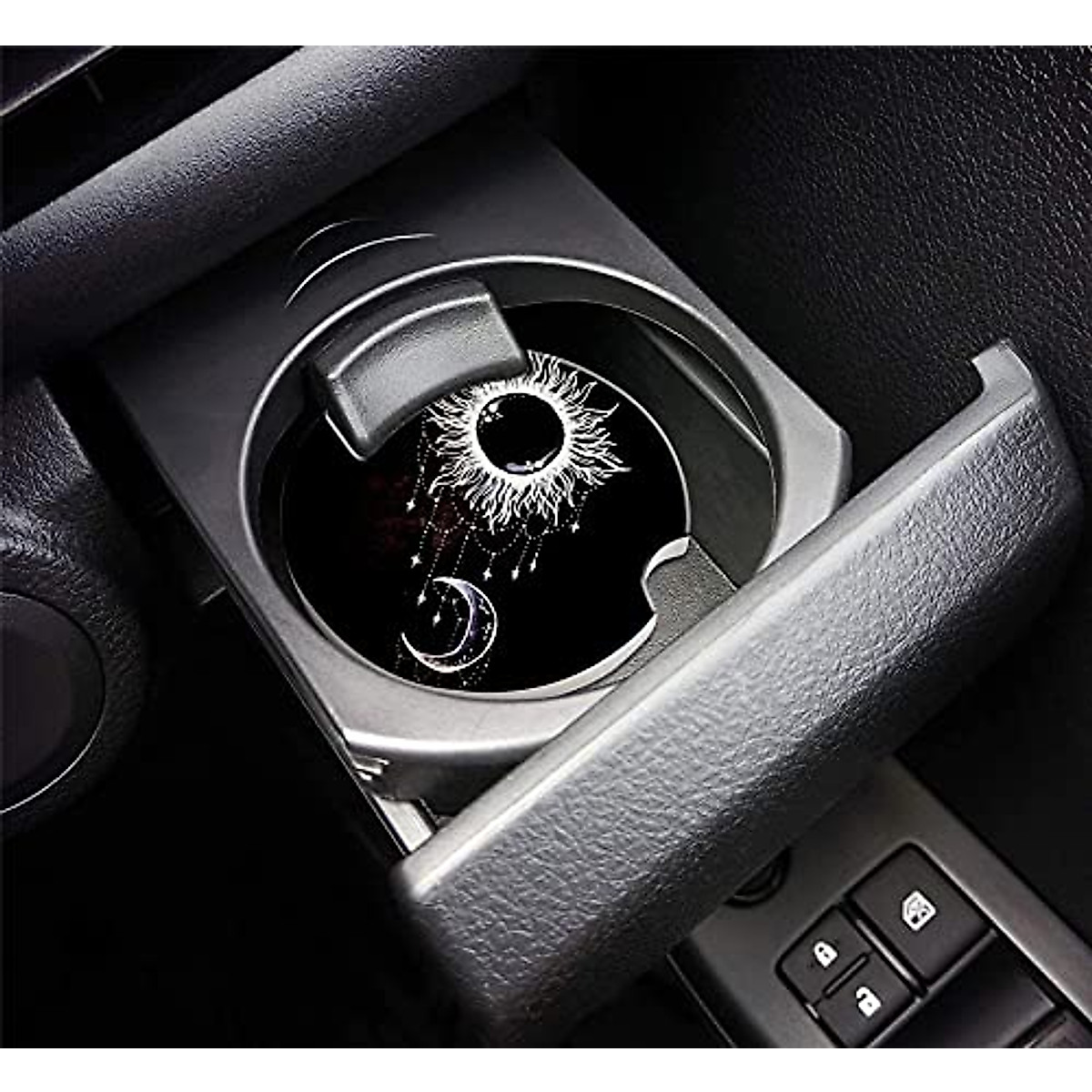Car Coasters 4 Pack Car Cup Holder Coaster 2.56" Drink Coasters Ceramic Stone Cork Base Set (Sun and Moon)