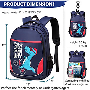 BLUEFAIRY Dinosaure Backpack for Boys Kids Elementary School Bags Primary Dino Bookbags Lightweight Waterproof Sturdy Durable Gift Polyester 17 Inch Age 5-10 (DINOSAUR-BLUE)