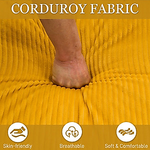 Wrofly Loveseat Sofa with Ottoman, 84.6" Comfy Upholstered Corduroy 2 Seater Chaise Lounge, Oversized Deep Seat Cloud Couch, Modern Modular Sectional Sofa for Living Room Apartment, Yellow