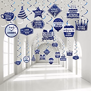 Hotop 30 Pieces Retirement Party Decorations, Blue and Sliver Retirement Party Supplies Happy Retirement Office Retirement Swirls Decorations Foil Ceiling Decorations for Men and Women