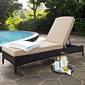 Crosley Furniture Palm Harbor Outdoor Wicker Chaise Lounge with Sand Cushions - Brown
