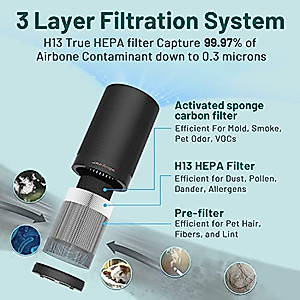 Jafanda Air Purifiers for Home Bedroom,One Air Purifier and One Replacement Filter,H13 True HEPA Coverage 450 sqft,23 dB Air cleaner with Brushless Motor