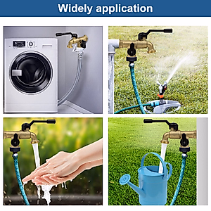 Outdoor Double Taps Water Faucet, Wall Mounted Garden Two 3/4 inch Brass Ball Valves Water Tap Splitter, Frost-Proof Outside Spigot Replacement with 2 Outlets for Home, Balcony, Hose Connector