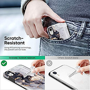 Dutyway for iPhone XR Marble Case, Cute Gold Glitter Phone Cases for iPhone 10xr, Heavy Duty Rugged Bumper Shockproof Protective Soft Rubber Hard PC Cover for Women Men (Black)