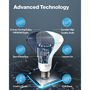 Sunco 12 BR30 LED Bulb, Indoor Flood Lights CRI93 11W Equivalent 65W 6000K Daylight 850 Lumen, E26 Base, 25000 Lifetime Hours Interior Home Residential Dimmable Recessed Can Light Bulbs UL