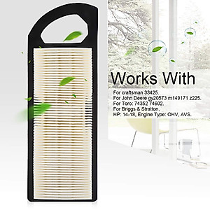 Air Filter For Briggs Stratton 697153 698083 795115 653202 695547 697014 14 17.5HP Replace, Compatible with 33425, With 74352 74602