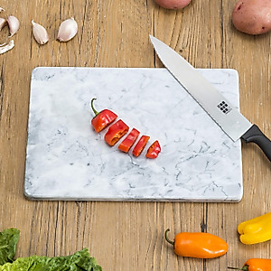 Marble Chopping Board, By Home Basics | 8" x 12", (White), Cutting Boards For Kitchen | Kitchen Cutting Boards With Non-Skid Feet