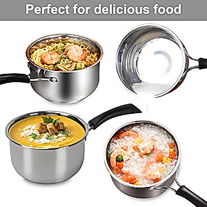 HOXHA Sauce Pot, 1.5 Quart Nonstick Saucepan, Stainless Steel Saucepan with Lid, Universal Milk Pot, Multipurpose Pot for Kitchen Home Restaurant Black