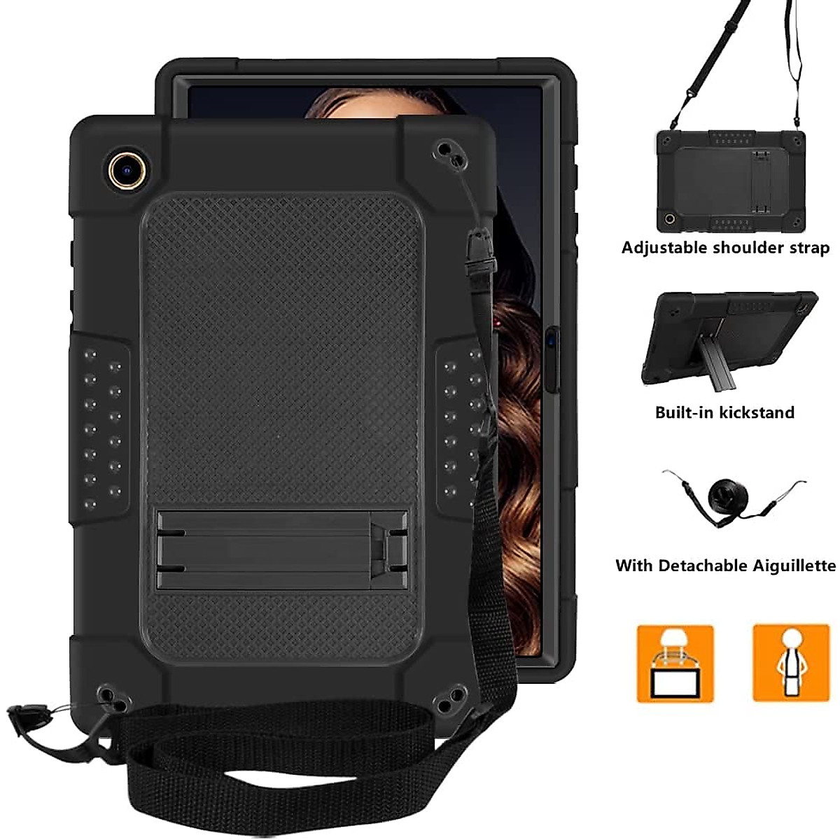 SOATUTO for Samsung Tab A8 Case Drop-Proof Shock-Resistant Rugged Hybrid Kids Friendly Cover Built-in Kickstand for Samsung Galaxy Tab A8 Case 10.5 Inch 2022 SM-X200 SM-X205 SM-X207 (Black+Black)