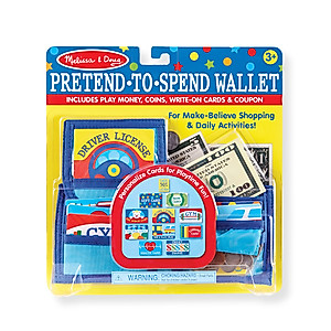 Melissa & Doug Pretend-to-Spend Toy Wallet With Play Money and Cards (45 pcs), Blue - FSC Certified