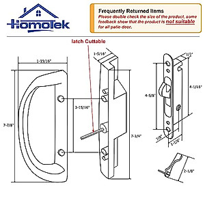 HOMOTEK Patio Door Handle Set, Replacement Sliding Door Handle with Key for Patio Door Thickness from 1-1/2" to 1-3/4", 3-15/16" Screw Hole Spacing, Mortise Lock, Reversible, Black