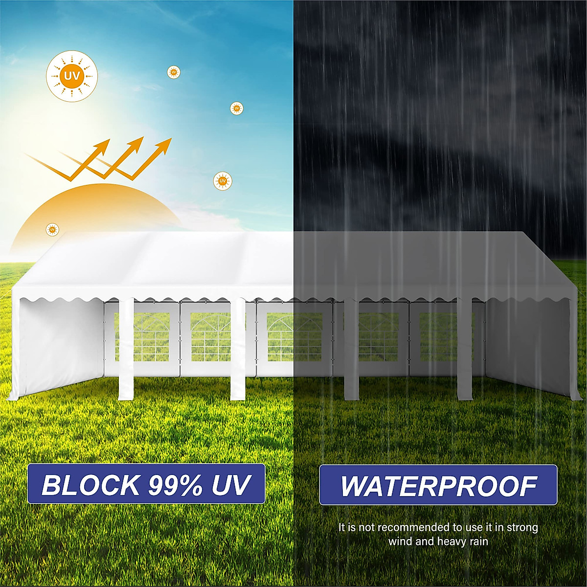 PHI VILLA 32'x16' Outdoor Heavy Duty Party Tent Large Commercial Canopy Wedding Event Shelter Carport with Removable Sidewalls & 4 Storage Bags for Patio Outdoor Garden Events, White