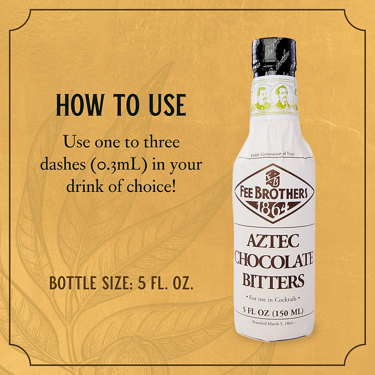 Fee Brothers Aztec Chocolate Cocktail Bitters - Aromatic Cocktail Mixer & Concentrated Flavoring, Gluten Free, Vegan-Friendly, 5 fl oz