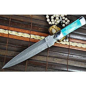 Perkin Knives - Custom Handmade Damascus Hunting Knife - Double Edge Knife