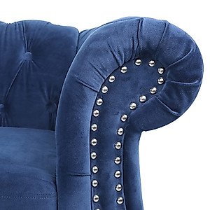 LEVNARY Three-Seat Velvet Sofa, Large Sofa Classic Tufted Chesterfield Settee Modern 3 Seater Couch Furniture Tufted Back for Living Room, Blue