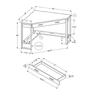 Monarch Specialties Corner Desk with Storage and Shelf Laptop PC Study Table-Workstation for Home Office, 42" L, Grey Reclaimed Wood Look