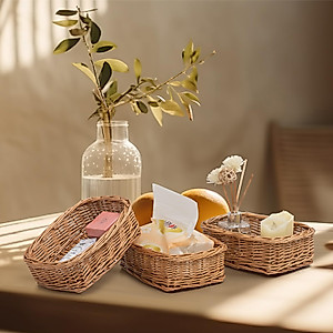 LOHASBEE Wicker Basket, Small Willow Rectangular Handmade Wicker Storage Basket for Organizing, Bathroom, Toilet, Organizer, Sundries- 3 Packs