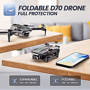 DEERC D70 Mini Drone with Camera,720P HD FPV Foldable Drones,2 Batteries,One Key Start,Headless Mode,Altitude Hold,360 Flip,Drone for Kids,Toys Gifts for Kids