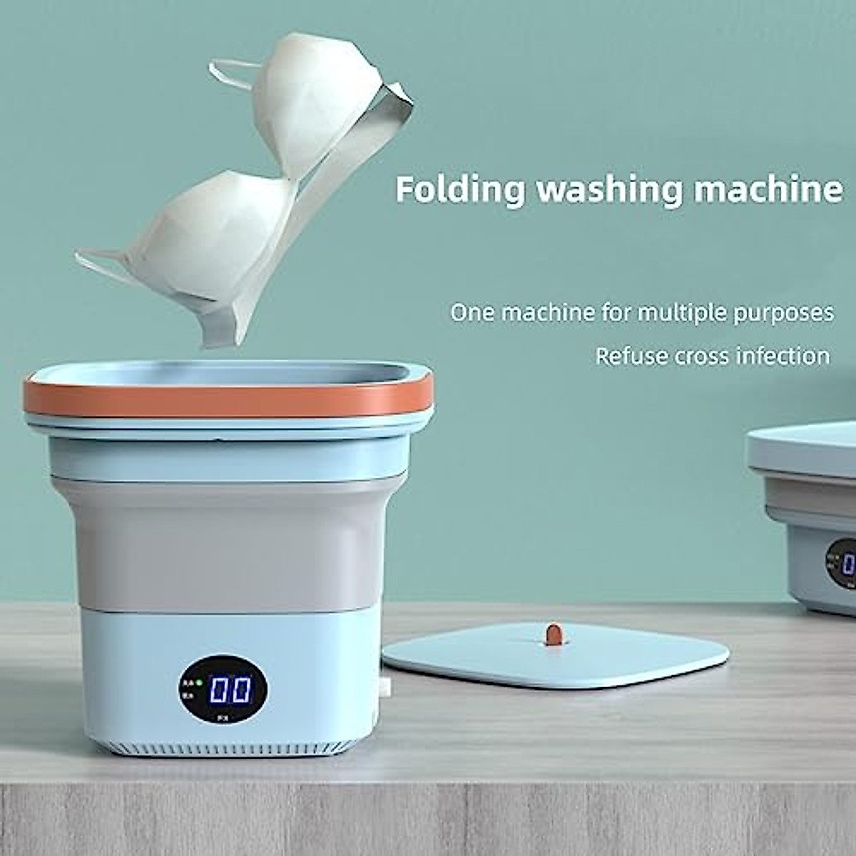 Folding Washing Machine，6L Portable Washing Machine，Mini Washing Machine with 3 Modes Deep Cleaning for Underwear, Baby Clothes, or Items, Foldable Machine Apartments, Camping, Travel (Blue)