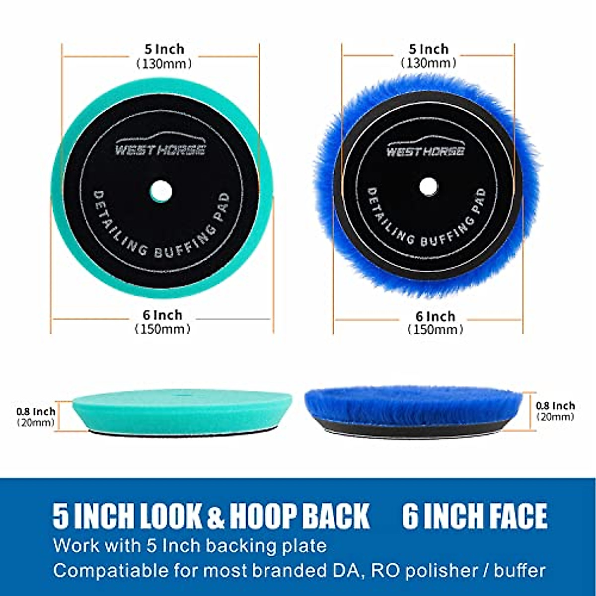 5 Inch Polishing & Buffing Pads 4Pcs, Foam and Wool Polishing Pad Kit for 5" /125mm Backing Plate, Orbital Foam Buffer Pads and Woolen Polihser Pad, for Car Compounding, Polishing and Waxing