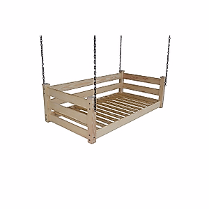 Amish-Made Twin Size Farmhouse Style Unfinished Wooden Swing Bed with Chains