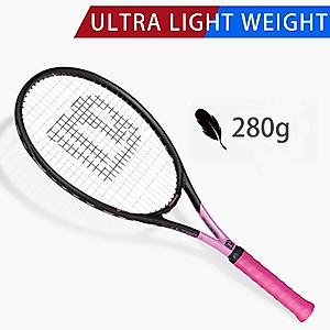 LUNNADE Adults Tennis Racket 27 Inch, Shockproof Carbon Fiber Tennis Racquet Light-Weight, Pre-Strung and Regrip, Suitable for Beginners to Intermediate Players