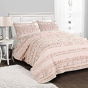 Lush Décor Belle 3 Piece Ruffled Quilt - Pink Blush - Full/Queen Quilt Set