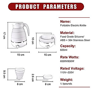 Foldable Electric Kettle, Travel Kettle with 2 Foldable Cup Set, Portable Boiler with Multiple Setting, Collapsible Heater for Water Milk Coffee Tea