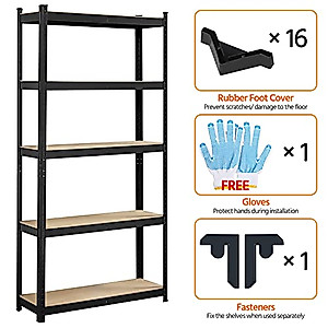 Topeakmart 2PCS Storage Shelves 5 Tier Adjustable Metal Shelving Unit Utility Shelves Garage Storage Racks for Warehouse Garage Pantry Kitchen- Black, 35.5 x 12 x 71 Inch
