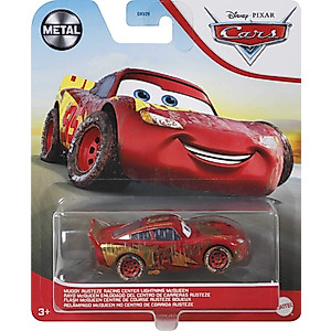 Disney Cars and Pixar Cars Die-Cast Singles Muddy Rusteze Racing Center Lightning McQueen, 1:55 Scale Fan Favorite Character Vehicles, Gift for Kids Ages 3 Years and Older