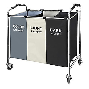 Laundry Hamper, Large Storage Basket Sorter 3 Section Bag Organizer for Dirty Clothes - Toys - Towel,16 X 30 X 35 inch Heavy Duty Laundry Cart Baskets with Wheels in Laundry Room Organization (white)