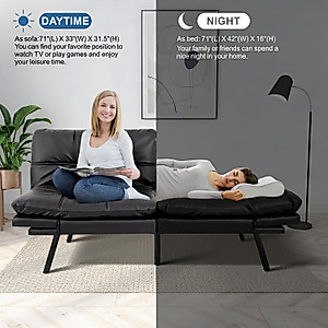 MUUEGM 71" Sofa Bed with Memory Foam,Futon Sofa Bed with Adjust Backrest and Armrest, Couches for Living Room,Studios, Apartments, Dormitories, Offices and Game Rooms. Matt Black Leather Sofa