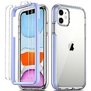COOLQO Compatible with iPhone 11 Case, and [2 x Tempered Glass Screen Protector] for Clear 360 Full Body Coverage Hard PC+Soft Silicone TPU 3in1 Heavy Duty Shockproof Phone Protective Cover Purple