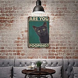 are You Pooping Cat Bathroom Funny Novelty Metal Sign Retro Wall Decor for Home Gate Garden Bars Restaurants Cafes Office Store Club Sign Gift Plaque Tin Sign 8 X 12 INCH