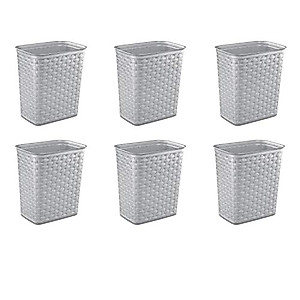 Sterilite 10346A06 3.4 Gallon/13 Liter Weave Wastebasket, Cement, 6-Pack