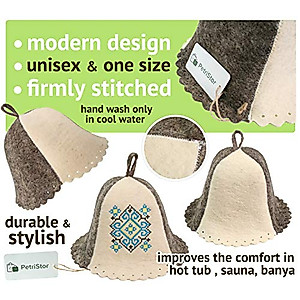 PetriStor Ukrainian Sauna Hat Ornament Blue - Hats Sauna Hat for Men - Ukraine Sauna Hat for Men - Bathhouse Hat - Natural Felt - Sauna Hat Finnish - Wool Sauna Hat for Men