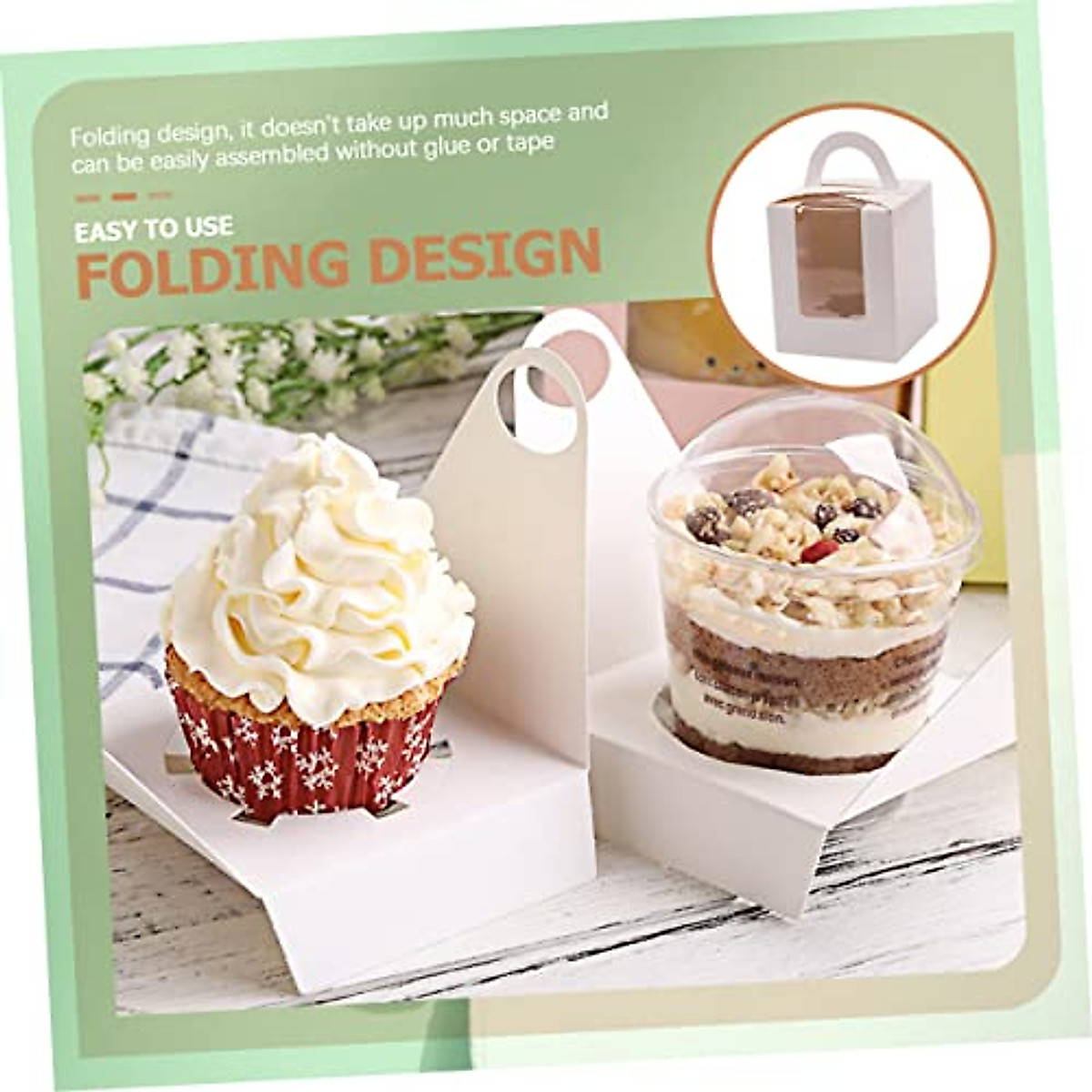HEMOTON 24pcs Cupcake Boxes Pastry Box Mini Cake Box Mini Paper Cups Clear Cake Box Dessert Boxes with Window Cupcake Carrier Box Kraft Boxes White Card Party Cupcake Boxes Handheld Trunk