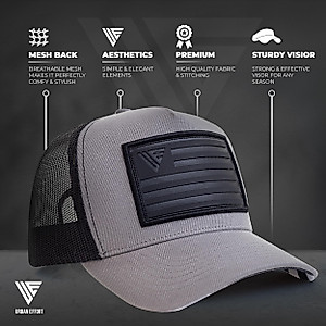 Urban Effort Snapback Trucker Hat | Breathable Mesh Baseball Cap for Men & Women Adjustable Fit American Flag Hat for Casual (Gray)