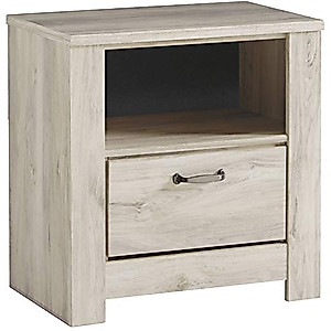 Signature Design by Ashley Bellaby Farmhouse 1 Drawer Nightstand with 1 Storage Cubby & Slim-Profile USB Charging Station, Whitewash, 15.91 in x 23.78 in x 24.61 in