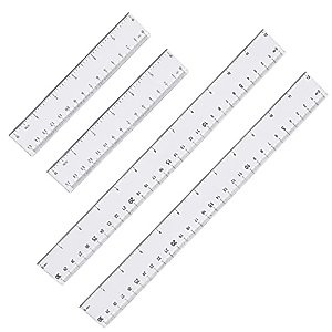 4 Pack Plastic Ruler Straight Ruler Plastic Measuring Tool for Student School Office(2 Pack 6 Inch and 2 Pack 12 Inch,Clear)