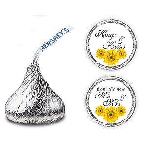324 Sunflower Hugs and Kisses from The New Mr. & Mrs. Kisses Wedding Stickers, Floral Chocolate Drops Labels Stickers for Weddings, Bridal Shower Engagement Party, Party Favors for Kisses