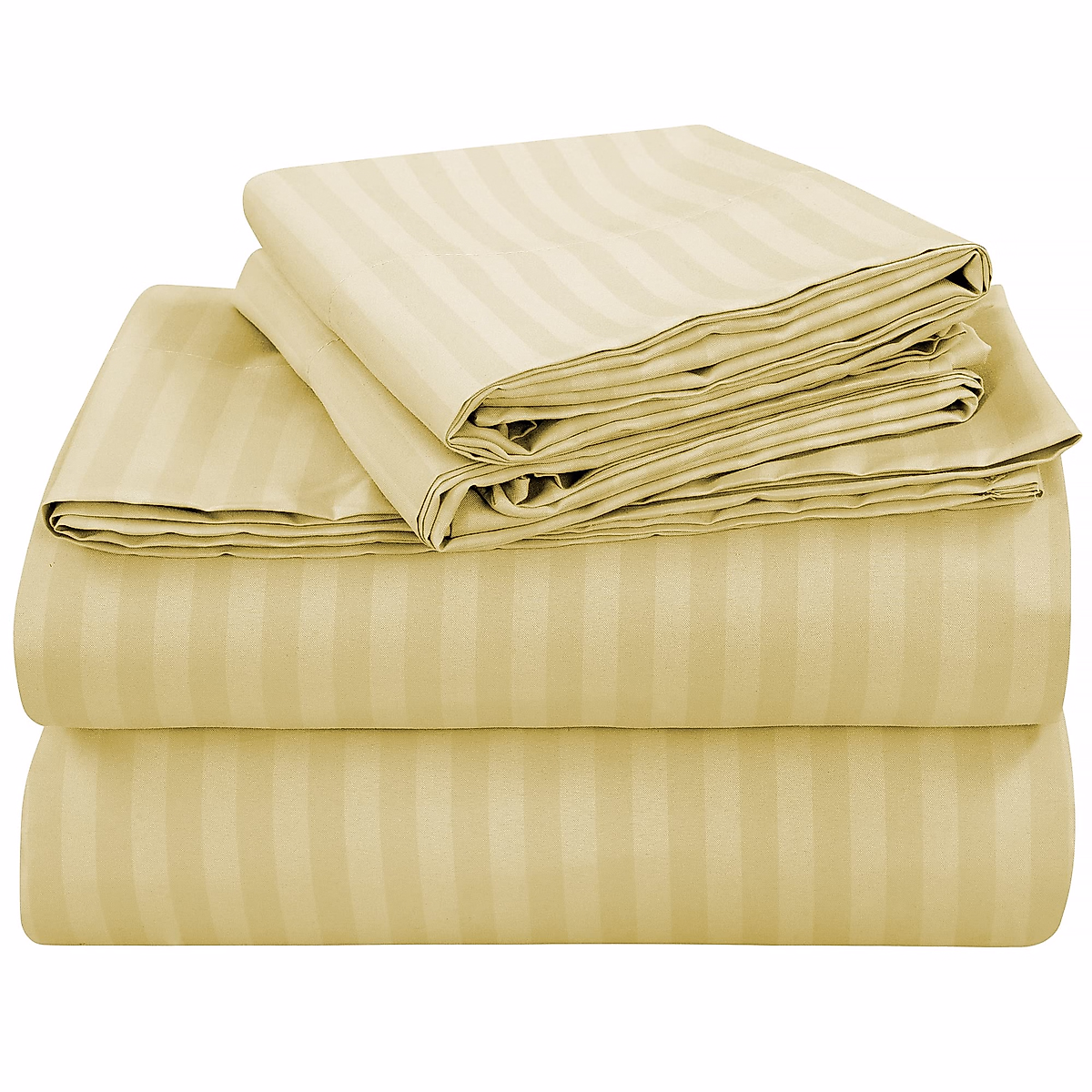 ROYALE LINENS 4 Piece Full Sheets Set - Soft Brushed 1800 Microfiber Bedding - 1 Fitted, 1 Flat Sheet, 2 Pillow Cases - Wrinkle Free & Fade Resistant - Hotel Luxury Bed Sheets (Stripe Beige, Full)