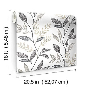 RoomMates RMK12178PLW White Cottage Vine Peel and Stick Wallpaper, Grey, Taupe