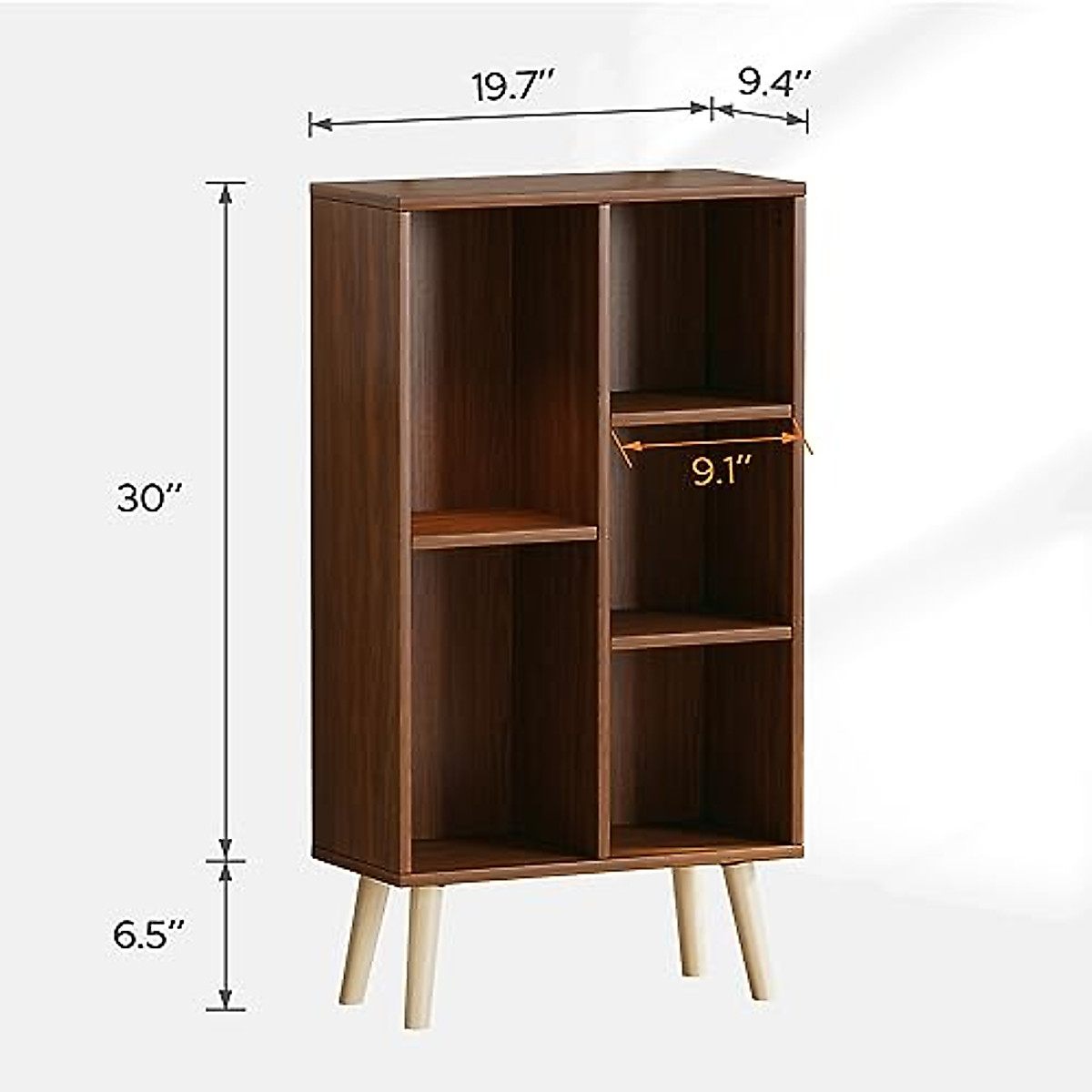 VICLLAX 3-Tier Open Book Shelf with Legs, Storage Walnut Book Shelves, 5 Cube Floor Standing Display Shelf for Home Office, Bedroom, Reading Room
