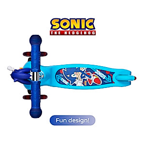 Sonic The Hedgehog 3D Kick Scooter for Kids, Self-Balancing 3 Wheeled Light Up Scooter with Extra Wide Anti-Slip Deck, Rear Brake, Lean to Steer, Lightweight Design, for Kids 3 and up, 75 LB Limit