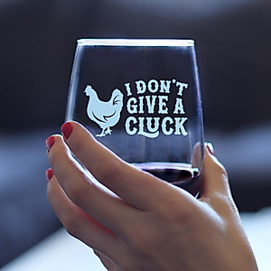 Don't Give a Cluck - Stemless Chicken Wine Glass for Women - Cute Funny Wine Gift Idea - Unique Personalized Glasses for Birthday
